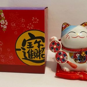 Accents | Japanese Lucky Money Cat With Moving Arm Neko Yakushi Kiln ...